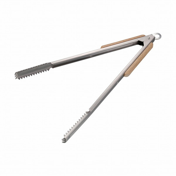 薪や木炭がしっかりつかめる、ギザ付きの炭バサミ。持ち手が木製のグリップだから握りやすい。錆びにくいステンレス製。サイズ（約）全長35cm材質:本体/ステンレス鋼グリップ/天然木重量（約）210g燃焼中の器具の近くや、加熱された鉄板や網の上に...