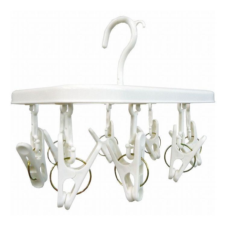 くつ下やハンカチなど、小物干しにぴったりな洗濯用ピンチ付きハンガー。洗濯ばさみの先端は衣類にやさしい丸型。フックは折りたたみ式になっているので、コンパクトに収納できる。旅先にも持っていけるサイズ感で、ちょっと干しに便利。オフホワイトのボディ...