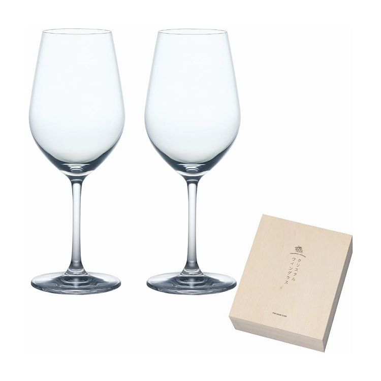 お酒を本格的に愉しみたい方におススメのワイングラスセット。1箱2個入りの、ペアセット。クリスタルガラス製。飲み口は上品な口当たり。赤ワインでも白ワインでもお使いいただけるサイズ感。家庭用の食器洗い乾燥機で洗うことができます。※高温コースなど...