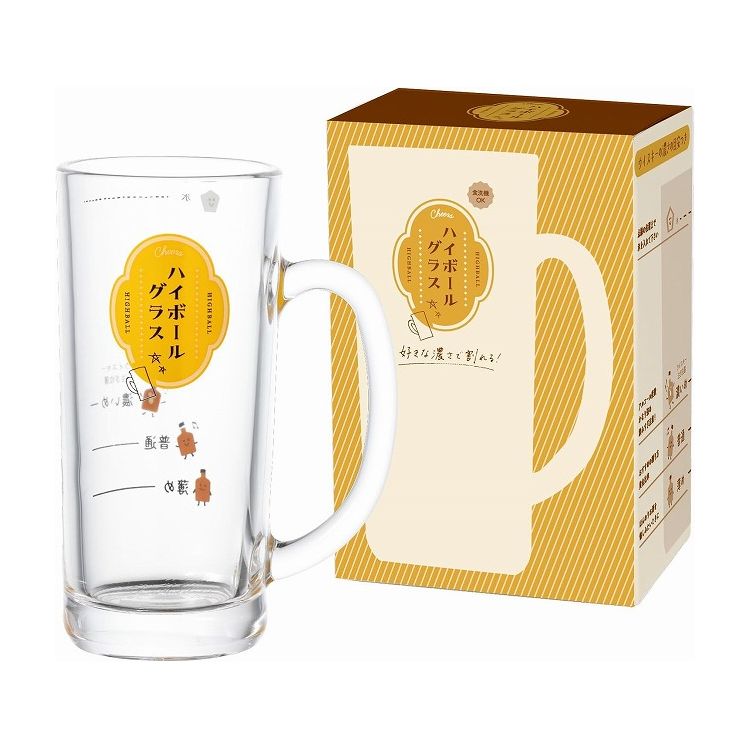 ウイスキーの濃さの目安目盛がついたハイボール専用ジョッキ。昭和レトロ風のイラストロゴデザイン。食洗機対応。日本製。傷が付きますと破損しやすくなります。お取り扱いに十分ご注意ください。耐熱ガラスではありません。急激な温度変化（特に急冷）で割れ...