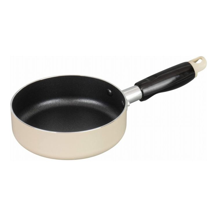 ミニフライパン14cm。1人分の調理、お弁当づくり、ソース作りなどに便利。軽くて扱いやすい アルミ製。サイズ（約）幅27×奥行14.5×高さ6.1cm材質:本体/アルミニウム合金　内面/ふっ素樹脂加工（ダイキン/シルクウェアEL）　外面/焼...