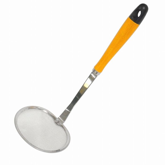 【商品詳細】手にやさしい木柄ハンドル全長:260mm皿部サイズ（約）幅100mm×長さ87mm耐熱温度:フック部80度注意:火に近づけたり、直接火に触れないようにしてください。鍋などに中に入れたままにしないで下さい。最初に使用する時や使用後...