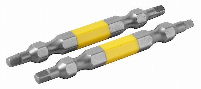 【商品詳細】四角穴ビス対応のビット。部分的耐熱カラー塗装処理で分かりにくい先端サイズがひと目で分かります。ビット本体はマグネット付形状：両頭タイプ先端サイズ：SQ＃2（1／8”）軸長：65mm軸径：6．35mm六角軸溝位置：13mm表面処理...