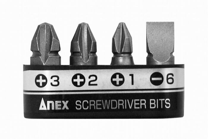 【商品詳細】■ANEX製超短シリーズ用の交換ビットです。別シリーズ、他社製品への取り付けは、取り外しができなくなるため、使用しないでください。■セット内容:＋1、＋2、＋3、−6、ビットホルダー■先端形状:セット■長さ:19mm【送料につい...