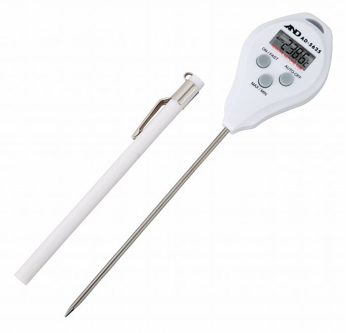 【商品詳細】防水型、刺して計れる温度計。最小表示、0．1度。調理・実験・設備・水・土にも。ハンバーグ・魚・パンなどの中心温度管理に。天ぷら油の温度管理に。育苗・定植の水温管理に。作物・植物の地温管理に。理化学実験の温度測定に。ヒータ・空調設...