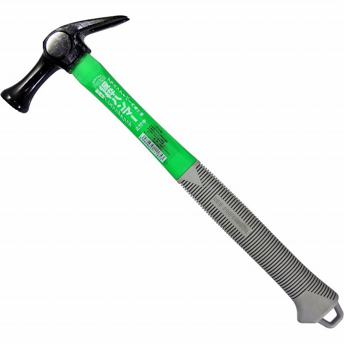 【商品詳細】新開発、ノンスリップグリップ。グラスファイバー内蔵のPP柄。用途：釘抜き、釘打ち専用呼びサイズ：止付中全長：約385mm重量：約640g止付注意：安全メガネ、作業衣の着用。頭部のヒビ、カケを確認。石、コンクリート、焼入物には使用...