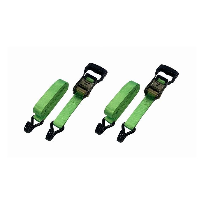 【商品特長】用途：木材や資材などの結束に入数：2セット使用荷重：300kgベルト長(約)：5mベルト幅(約)：32mm仕様：ベルト式仕様：ラチェット式仕様：先端フック付き仕様：ケース付き結束固定するものを傷つけにくいベルト式です。ラチェット...