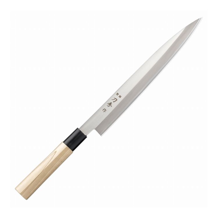 【商品説明】●刺身の切り出しや薄造り、皮引き・サク取りのほか、肉の薄切りなどにご利用いただく柳刃包丁です。●刀身にはモリブデンバナジウム鋼を採用し、従来の鋼製に比べて格段に扱いやすく、はじめて和包丁を握る方でも安心して使用できます。●刃渡り...