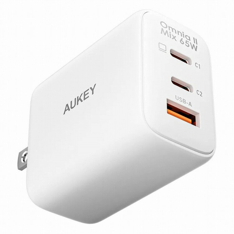 USB充電器 65W USB-A1/USB-C2 ホワイト商品説明USB Cx2、USB Ax1の合計3 ポートを搭載！合計で最大60W の高出力で、同時に3台の機器を充電することが可能。USB-C単ポート出力は65Wの高出力でMacBoo...