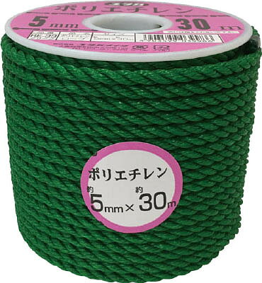 【商品詳細】●軽量で水に強く、強力でショックにも強いロープです。●ネット、農園芸、インテリアなど。●色:緑●線径(mm):5●長さ(m):30●包装形態:ボビン巻●ポリエチレン(PE)【送料について】北海道、沖縄、離島は送料を頂きます。