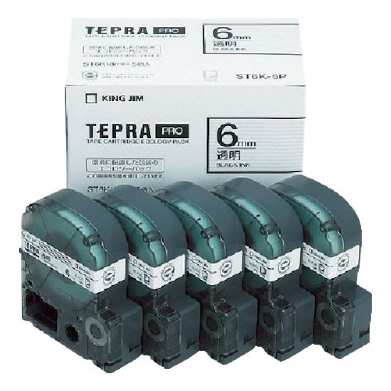 【商品詳細】●環境に優しいエコパックです。包装材を減らし、廃棄物を削減しました。●5個入りパック●テープのまとめ買いに。●テープ幅(mm)：6●テープ色：透明●テープ長さ(m)：8●文字色：黒●文字色：黒●5個入り●黒文字●テープ:PET●...