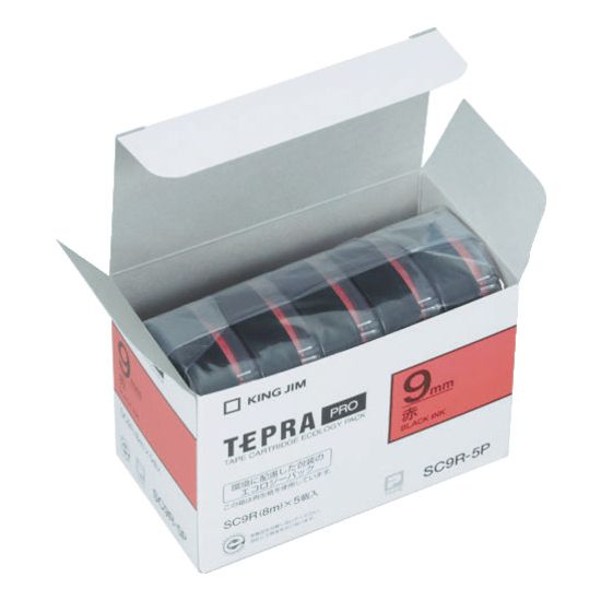 【商品詳細】●環境に優しいエコパックです。包装材を減らし、廃棄物を削減しました。●5個入りパック●テープ幅(mm)：9●テープ色：赤●テープ長さ(m)：8●文字色：黒●文字色：黒●高さ(mm)75●赤●9mm幅●黒文字原産国日本JANコード...