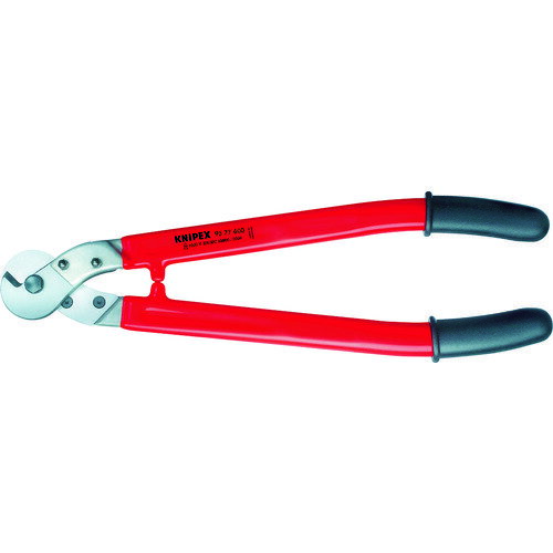 【商品詳細】●張力緩和ワイヤ付高架線の切断に適しています。●角度のついた切刃により、ワイヤロープも切断できます。●切断能力：φ14/150mm［［の2乗］］●全長(mm)：600●1000V絶縁仕様●欧州規格EN60900適合品材質/仕上●...