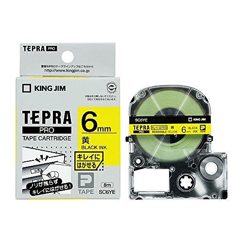 キング テプラPROテ-プ黄/黒字 SC6YEJANコード4971660772650貼ってもキレイ、はがしてもきれい！はがしても跡が残らない弱粘着ノリを使用。長さ8m◆黄ラベル◆黒文字【送料について】北海道、沖縄、離島は送料を頂きます。