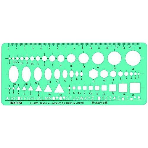 タケダ 新・組合せ定規 29-0083JANコード49864412908345種の角形・英数字の組み合わせテンプレート。アクリル樹脂横176×縦76×厚み1mm【送料について】北海道、沖縄、離島は送料を頂きます。