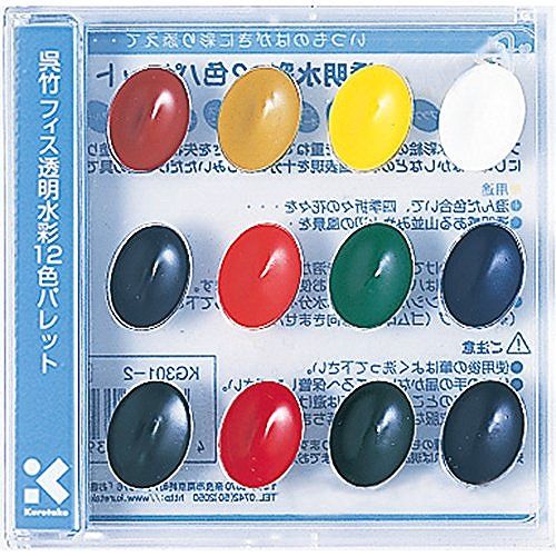 呉竹 透明水彩パレット 12色 KG301-2JANコード：4901427139495115mmX135mmX11mm●【商品説明】●「呉竹フィス 透明水彩 12色パレット」は、色を重ねても鮮やかさを失わず、重ね塗り、にじみ、ぼかしなどの水...