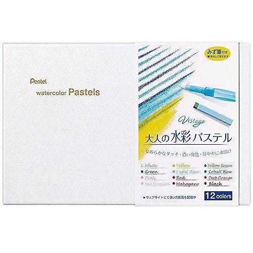 ぺんてる水彩パスヴィスタージュ12色みず筆付きGHW1-12JANコード：4902506343130【特長】水に溶ける、なめらかタッチの水溶性オイルパステル【セット内容】水彩パステル12色+みず筆スリムタイプ1本+取り扱い説明書【1本あたり...