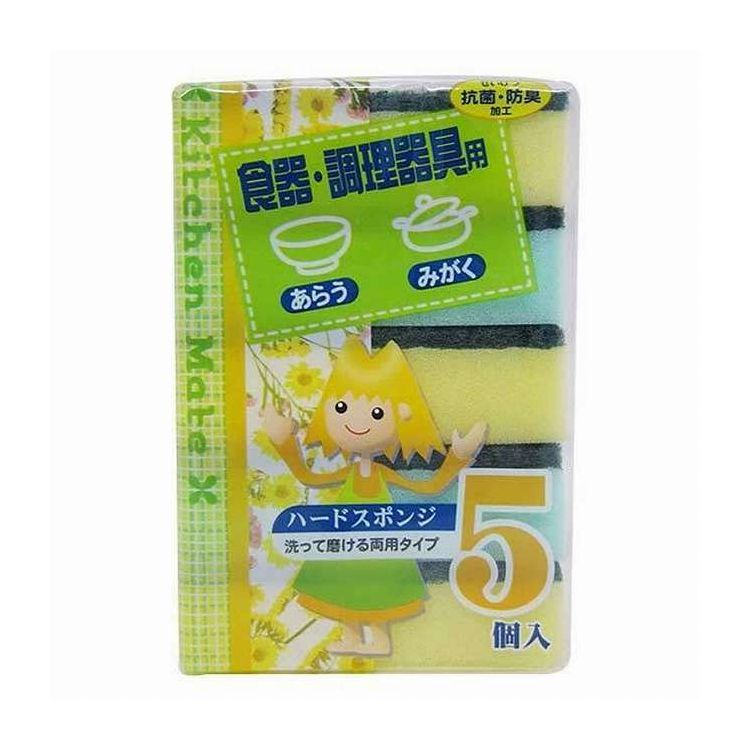 【商品説明】食器・調理器具用のスポンジ5個入です。 洗って磨ける両用タイプです。【商品情報】■サイズ約 横6.3×縦11（cm） 厚さ：約 3.5（cm） ※1個あたり 重量：約 8.2g■材質ポリエステル不織布 ポリウレタンフォーム■生産...