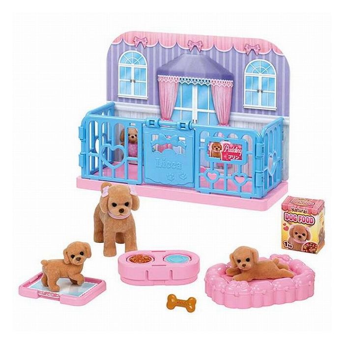 フワフワの手触りが気持ちいいプリンちゃんたち。ドアが開くケージタイプのお部屋で遊んだり、クッションベッドでお昼寝したり。フード皿はくるくる回転して「ゴハン⇔はみがきガム」「お水⇔からっぽ」と変化が楽しめます。トイレシートの交換もできて、ペッ...