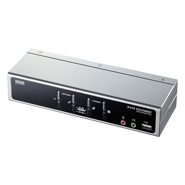 【商品詳細】ディスプレイエミュレーション機能を搭載し、USB＆PS/2コンソール両対応でUSB2.0ハブも共有できる4ポートKVMスイッチ●1組のキーボード・マウス・ディスプレイで4台のパソコンを切り替えて使用できます。 ●キーボードとマウ...