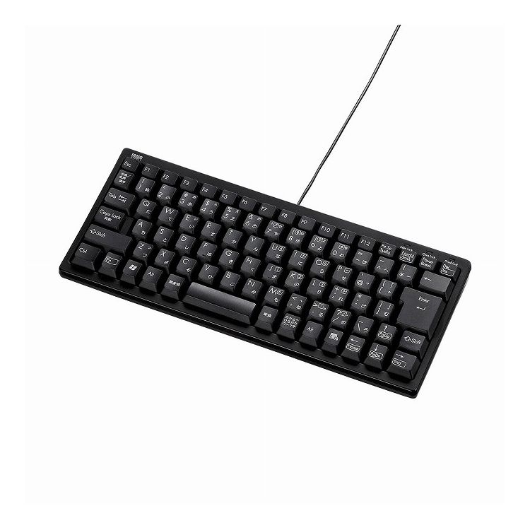 【商品特長】机の上を有効活用できるコンパクトキーボード。ブラック。●テンキー部分を取り除き、文字入力だけに特化したコンパクトキーボードです。●キーピッチはスタンダードキーボードと同じ19mmキーピッチです。●文字の耐久性に優れたレーザー印刷...