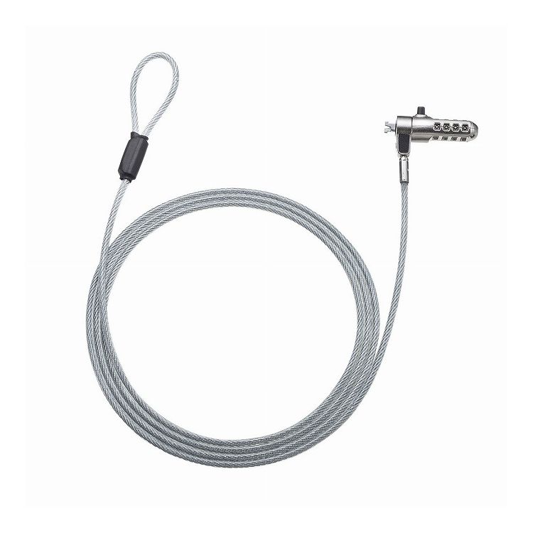 【商品特長】Nanoスロットに簡単取付け、4桁ダイヤル錠とワイヤーの一体型タイプ。●Nanoスロット（2.5×6mm）に挿して、ダイヤルを回すだけの簡単4桁ダイヤル錠タイプです。●錠とワイヤーが一体型なので、邪魔になりません。●シリンダが非...