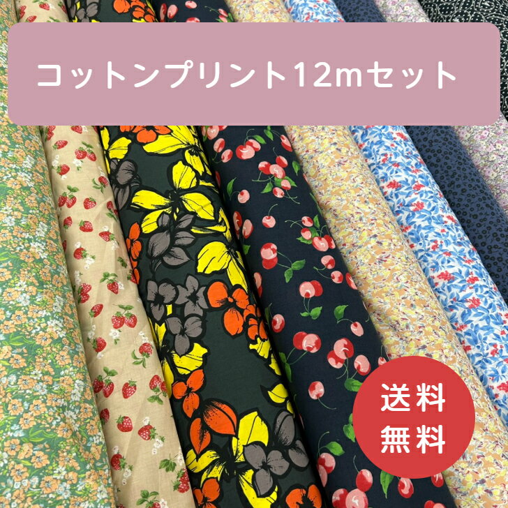 ◆コットン花柄プリント12mセット◆ 送料無料 生地 素材 手芸 手作り ハンドメイド カットクロス ハギレ 子供服 大人服 布小物 綿 コットン インテリア カーテン レッスンバッグ 福箱 ハッピーバッグ HAPPYBAG お楽しみ袋 大...