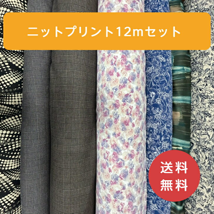 ◆ニットプリント12mセット◆ 送料無料 福袋 生地 素材 手芸 手作り ハンドメイド ハギレ 子供服 大人服 布小物 インテリア ニット 裏毛 スムース カットソー 福箱 ハッピーバッグ HAPPYBAG お楽しみ袋 大容量 入園 入学 ...