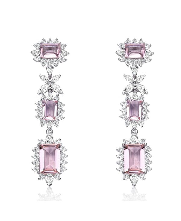 ■ブランド Genevive (ジュネヴィヴェ)■商品名 Sterling Silver with White Gold Plated with Colored Cubic Zirconia Halo Three-Tier Earrings...
