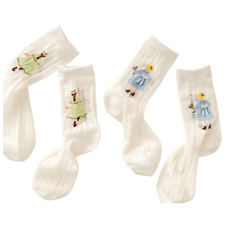 ■ブランド Anna-Kaci (アンナカシ)■商品名 2-Pair Sheer Crew Socks with Illustrated Girl Motif Soft Stretch Fabric and Lightweight Dres...