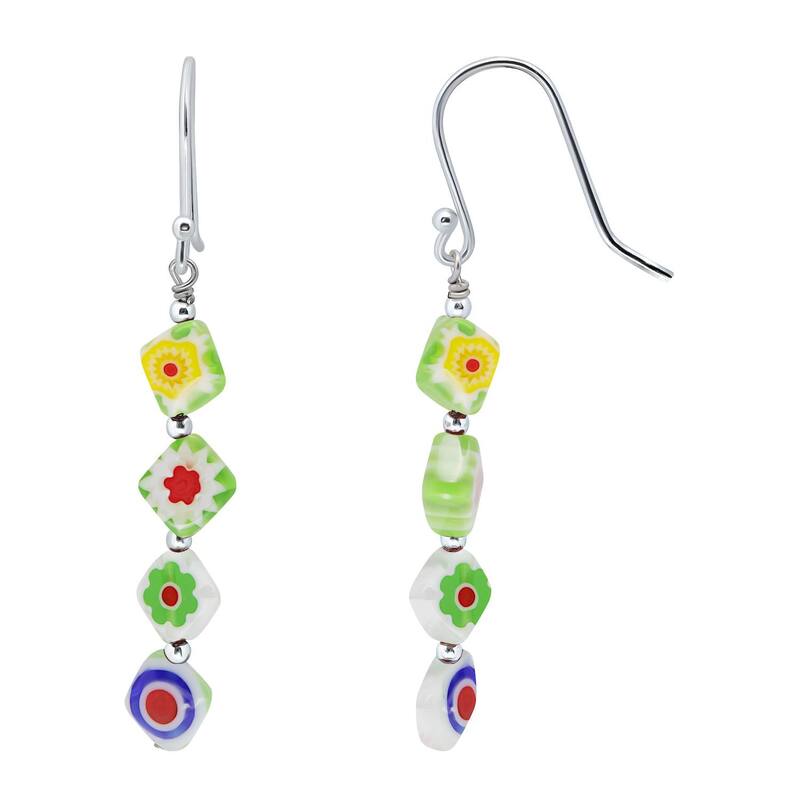 ■ブランド Aleure Precioso (Aleure Precioso)■商品名 Aleure Precioso Sterling Silver Multi Red Square Glass Linear Drop Fishhook ...