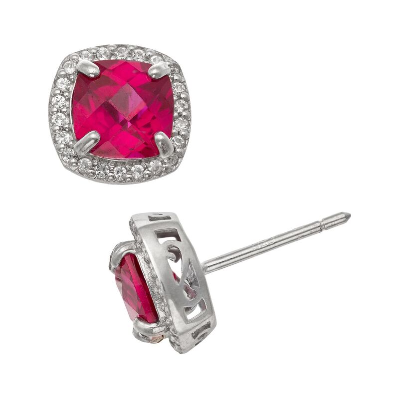 ■ブランド Unbranded (アンブランデッド)■商品名 Sterling Silver Lab-Created Ruby and Lab-Created White Sapphire Halo Stud Earrings■商品は海外よ...