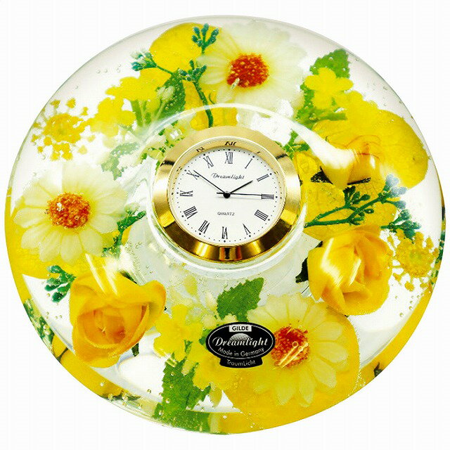 ●セット内容／直径15cm厚み4cmフラワー入りガラスホルダー1個・ガラス、シルクフラワー、ジェル・直径4.5cm時計1個・金属、ガラス・6×6.5cm光学ガラス台1個・光学ガラス・ボタン電池1個内蔵・［ドイツ製（ムーブメント:中国製）］●...