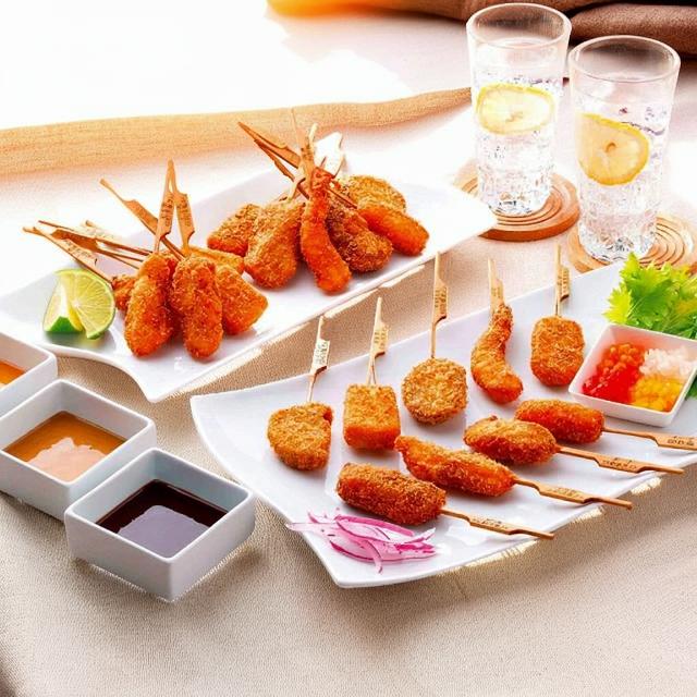 ●セット内容／串揚げ（洋風蒸し・鶏むね肉白葱）×各4、串揚げ（海老・神戸牛・羽衣チーズ・鳴門金時・射込蓮根・ポークヒレ・ポークロール）×各2、タレ（濃黒・洋風・和風）（各30g）×各1●賞味期間／冷凍3ヶ月●アレルゲン／卵・乳・小麦・えび●...