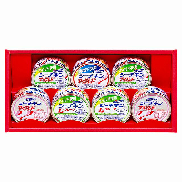 ●セット内容／シーチキン（オイル不使用Lフレーク・オイル不使用マイルド・マイルド）（各70g）×各2、食塩不使用シーチキンマイルド（70g）×1●箱サイズ／15.8×32.5×6.7cm●賞味期間／常温3年●重量／0.9kg