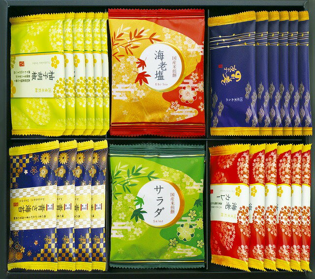 ●材質／●セット内容／のり巻きあられ×6・煎餅（柚子胡椒×6・海老カレー×6・青さ海苔×4・海老塩×3・サラダ×3） 【乳成分・小麦・えび】●箱サイズ／箱293×320×65mm●賞味期間／180日間●原産国／JPN●重量／600g香り高い...