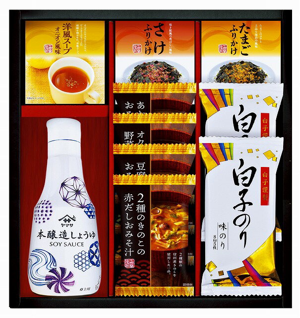●セット内容／ヤマサ鮮度しょうゆ200ml・おみそ汁（とうふと油揚げ・2種のきのこの赤だし・あおさとわかめ）・オクラ入ねばねば野菜スープ・丸美屋ふりかけ（たまご・さけ）2.5g×各3・丸美屋洋風スープオニオン風味（2.5g×3）・白子のり味...