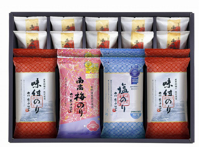 ●セット内容／金賞 有明海産南高梅のり（8切6枚）×2・銀賞 有明海産塩のり（8切6枚）×2・味付のり（8切6枚）×4・南高梅個包装×10 【乳成分・小麦・えび・かに】●箱サイズ／箱238×342×68mm●賞味期間／420日間●原産国／J...