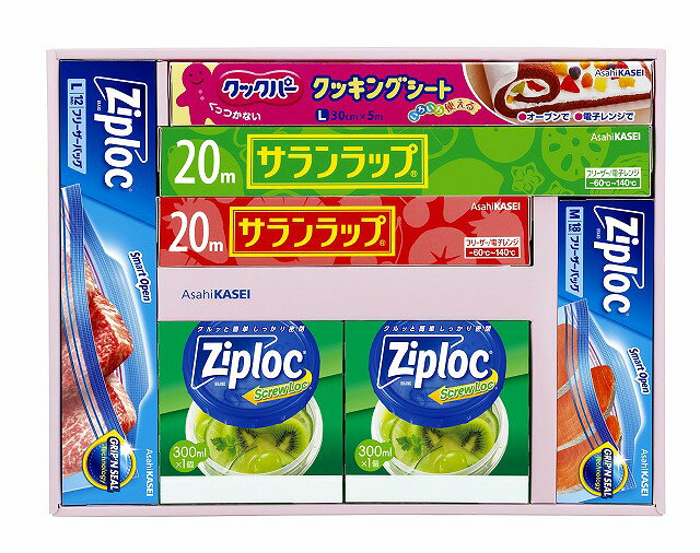 ●セット内容／クックパークッキングシートLサイズ（30cm×5m）、サランラップ（30cm×20m・22cm×20m）、ジップロック（フリーザーバッグ〈M18枚入・L12枚入〉・スクリューロック300ml×2）●箱サイズ／箱305×401×...