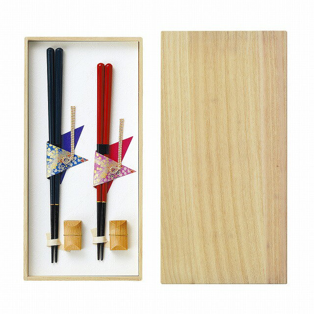 ●セット内容／箸（大）235mm・箸（中）215mm：天然木（タモ）、箸置32×18×13mm×2：楓・ウレタン塗装●箱サイズ／木箱275×136×22mm●原産国／JPN●重量／150g