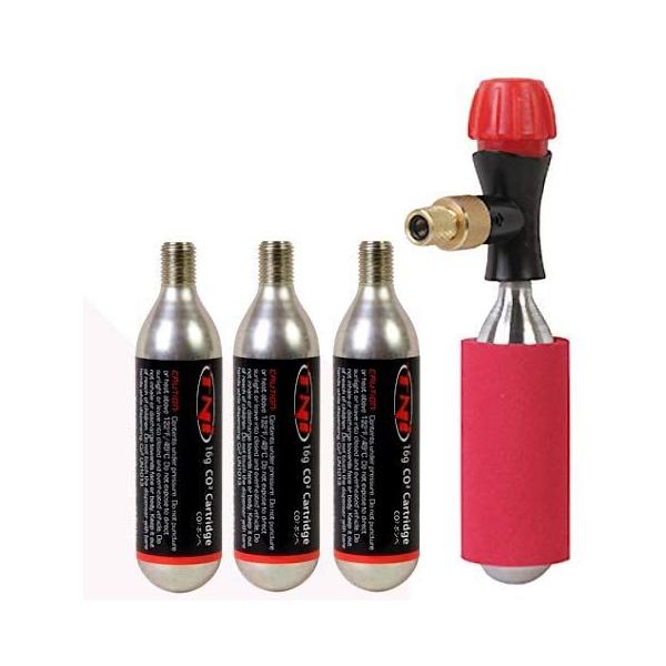 開閉のバルブヘッドが大きく扱いやすい米式・仏式兼用タイプ レギュレーター(ボンベヘッド)+スペアボンベ16g×4個付き ボンベを装着し、チューブのバルブが開いているか確認した上で、ボンベヘッドをバルブにねじ込みます。 その後ヘッドを回転させ...