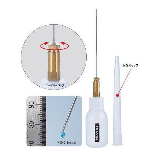 ニードルバルブ式で漏れをシャットアウト■商品説明 極細ノズル（先端内径：0.3mmφ）により、微量の注油（液）が可能です。 ■容器容量：9mL ■全長：133mm ■もれ止め付（ニードルバルブ式） ■保護キャップ付 メーカー側の仕様変更等に...