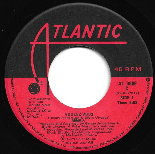・アーティスト ABBA ・タイトル Voulez-Vous ・レーベル・型番 Atlantic AT3609 ・フォーマット 7インチレコード ・コンディション(盤) 良い (VG+) ・コンディション(ジャケット) プレインカバー（元ジ...