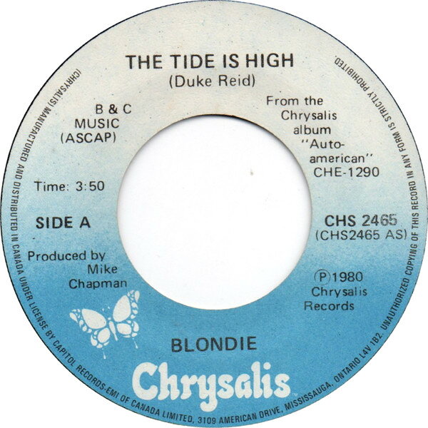 ・アーティスト Blondie ・タイトル The Tide Is High ・レーベル・型番 Chrysalis CHS2465 ・フォーマット 7インチレコード ・コンディション(盤) 良い (VG+) ・コンディション(ジャケット) ...