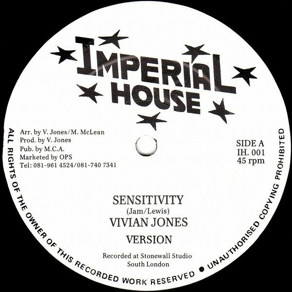 ・アーティスト Vivian Jones ・タイトル Sensitivity / Love & Needed ・レーベル・型番 Imperial House IH001 ・フォーマット 12インチレコード ・コンディション(盤) 可 (VG...