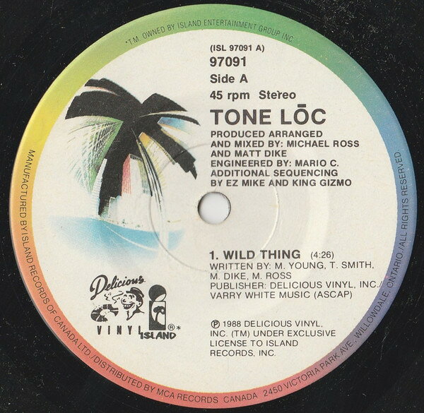 ・アーティスト Tone Loc ・タイトル Wild Thing ・レーベル・型番 Island Records, Delicious Vinyl 97091 ・フォーマット 7インチレコード ・コンディション(盤) 良い (VG+) ・...