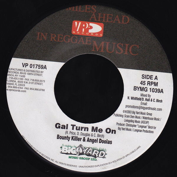 ・アーティスト Bounty Killer & Angel Doolas / Voicemail ・タイトル Gal Turn Me On / Salsa ・レーベル・型番 Big Yard Music Group Ltd., VP Rec...