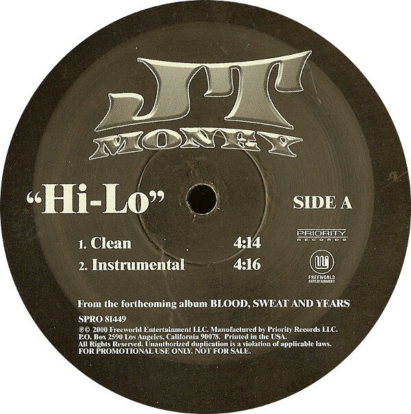 ・アーティスト Jt Money ・タイトル Hi-lo ・レーベル・型番 Priority Records SPRO81449 ・フォーマット 12" ・コンディション(盤) 良い (VG+) ・コンディション(ジャケット) 良い (VG...