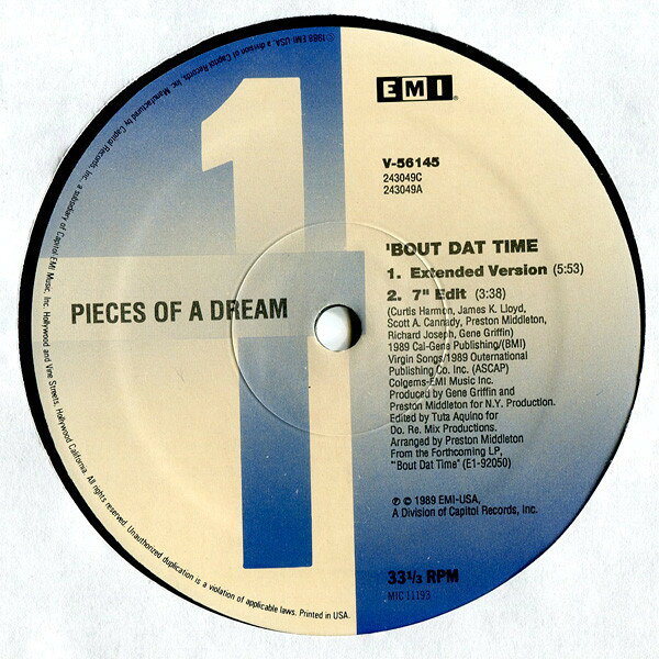 ・アーティスト Pieces Of A Dream ・タイトル 'Bout Dat Time ・レーベル・型番 EMI USA V56145 ・フォーマット 12" ・コンディション(盤) 良い (VG+) ・コンディション(ジャケット) ...