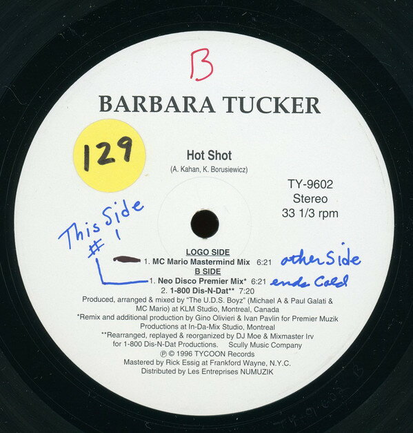 ・アーティスト Barbara Tucker ・タイトル Hot Shot ・レーベル・型番 Tycoon Records TY9602 ・フォーマット 12" ・コンディション(盤) 良い (VG+) ・コンディション(ジャケット) プレ...